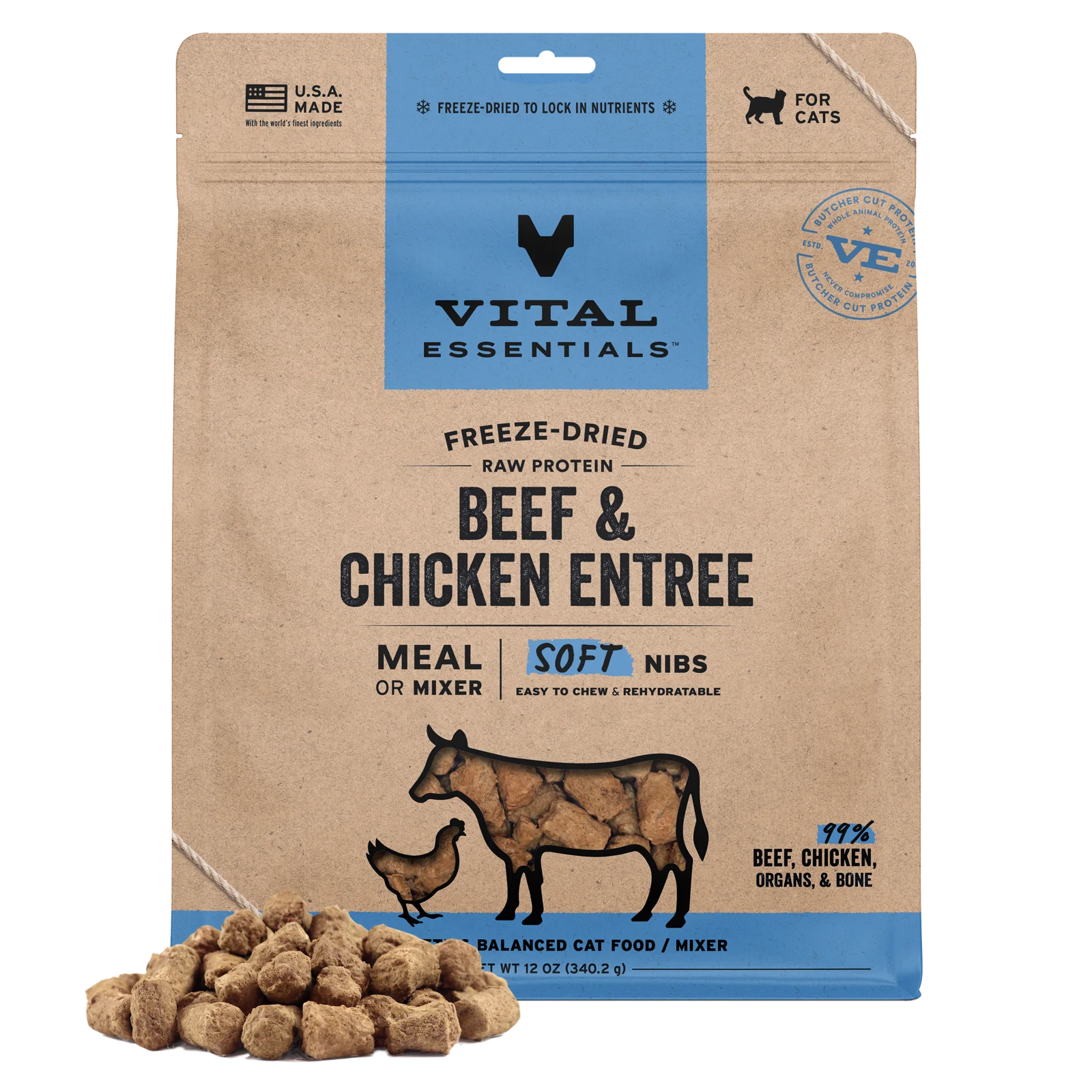 Vital Essentials Beef & Chicken Soft Nibs Meal or Mixer Freeze-Dried C ...